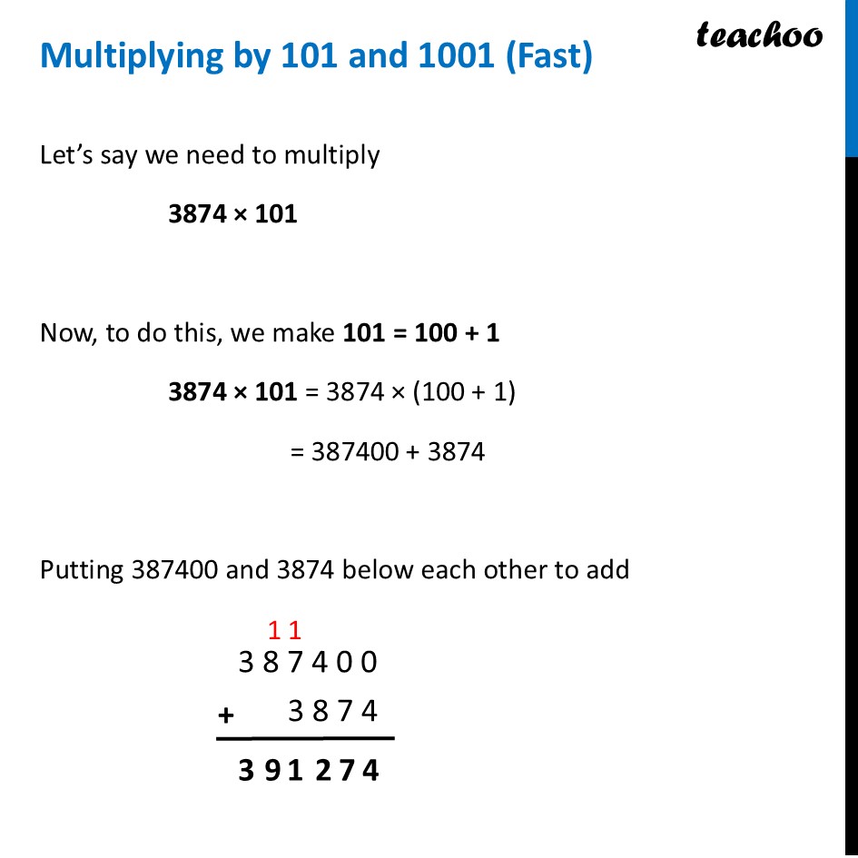 Multiplying by 101 and 1001 (Fast) - Examples (and Worksheet)
