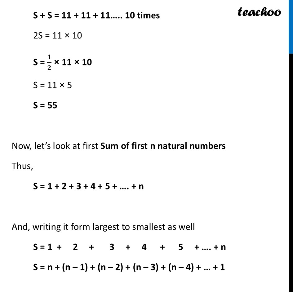 Sum of the First n Natural Numbers - Formula [Class 9 Ganita Manjari]