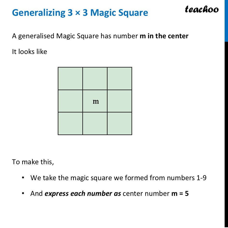 Generalising 3 × 3 Magic Square - Formula & Examples [Ganita Prakash]