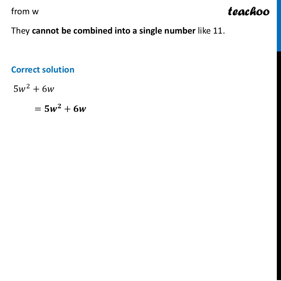 [Class 8 Maths] Write the correct expression - 5w2 + 6w = 11w2