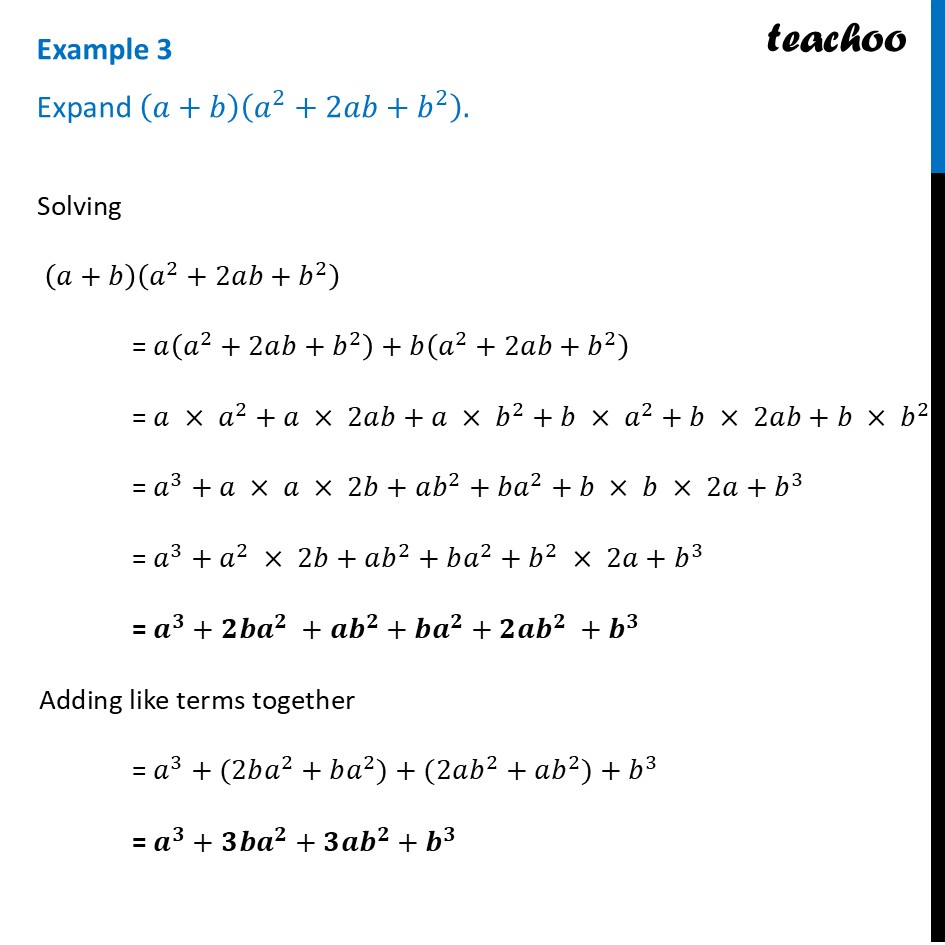 Expand (𝑎+𝑏)(𝑎^2+2𝑎𝑏+𝑏^2) - Chapter 6 Class 8 - Ganita Prakash