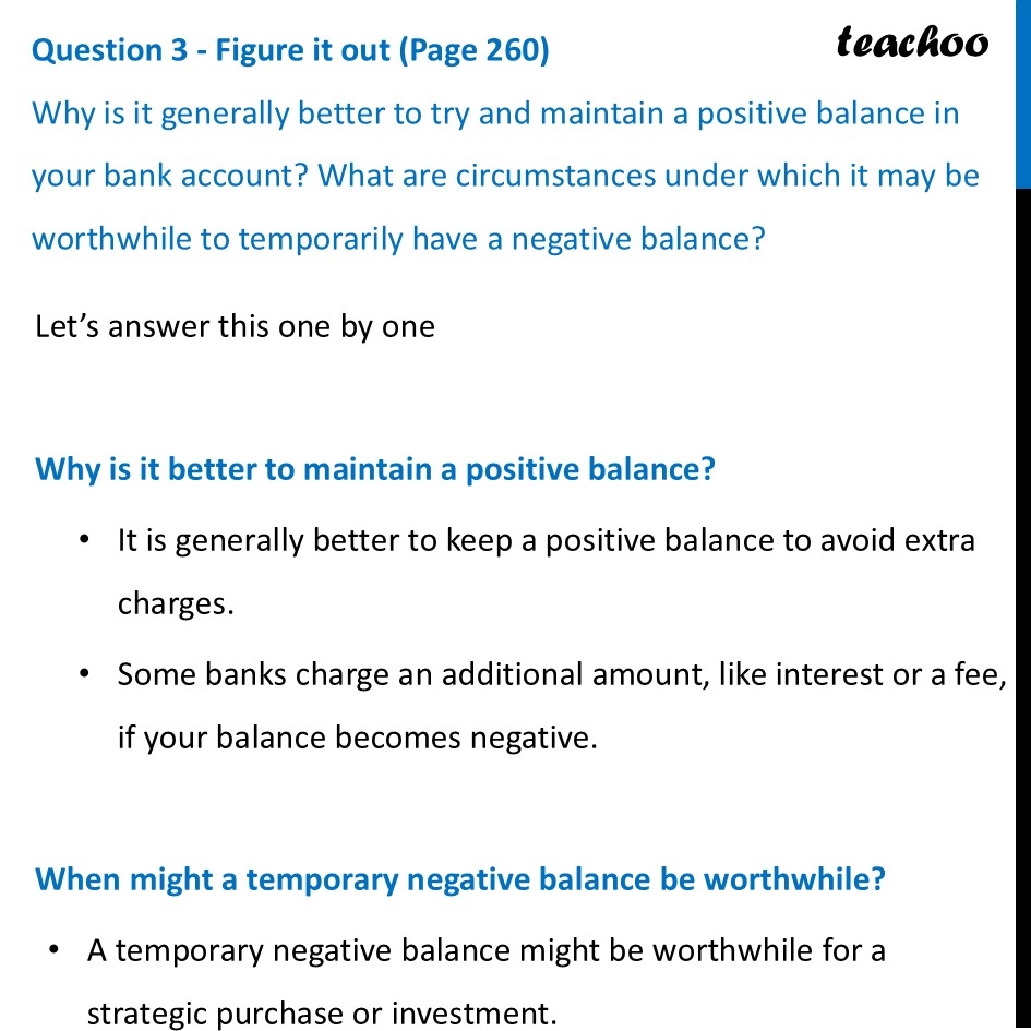 Why is it generally better to try and maintain a positive balance