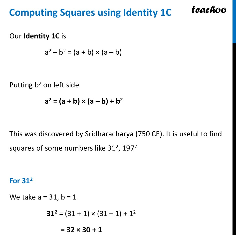 Computing Squares using Identity 1C - Chapter 6 Class 8 Ganita Prakash