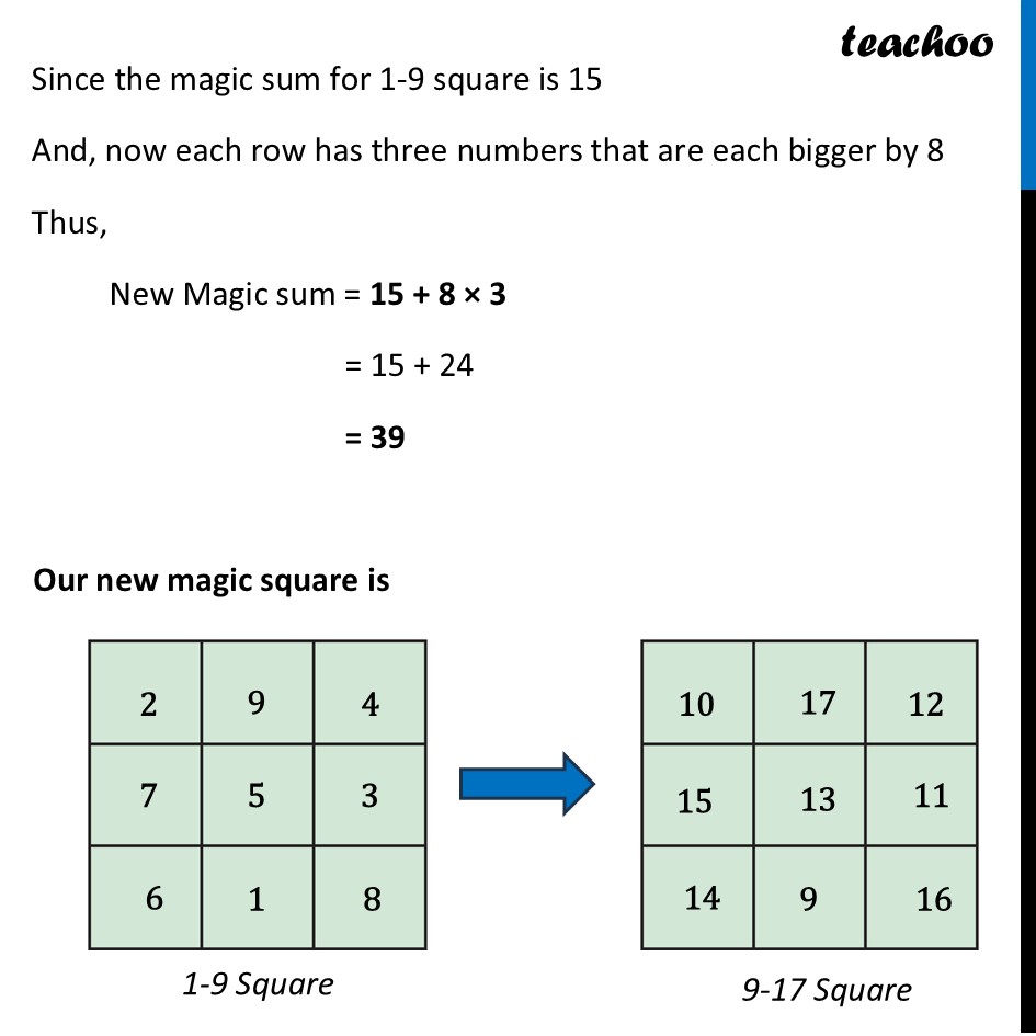 Discuss ways of creating a magic square using any set of 9 consecutive