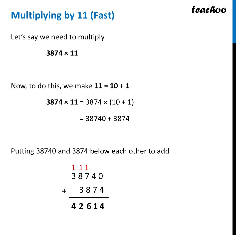 Multiplying by 11 (Fast) - Examples + Steps + Worksheet - Teachoo