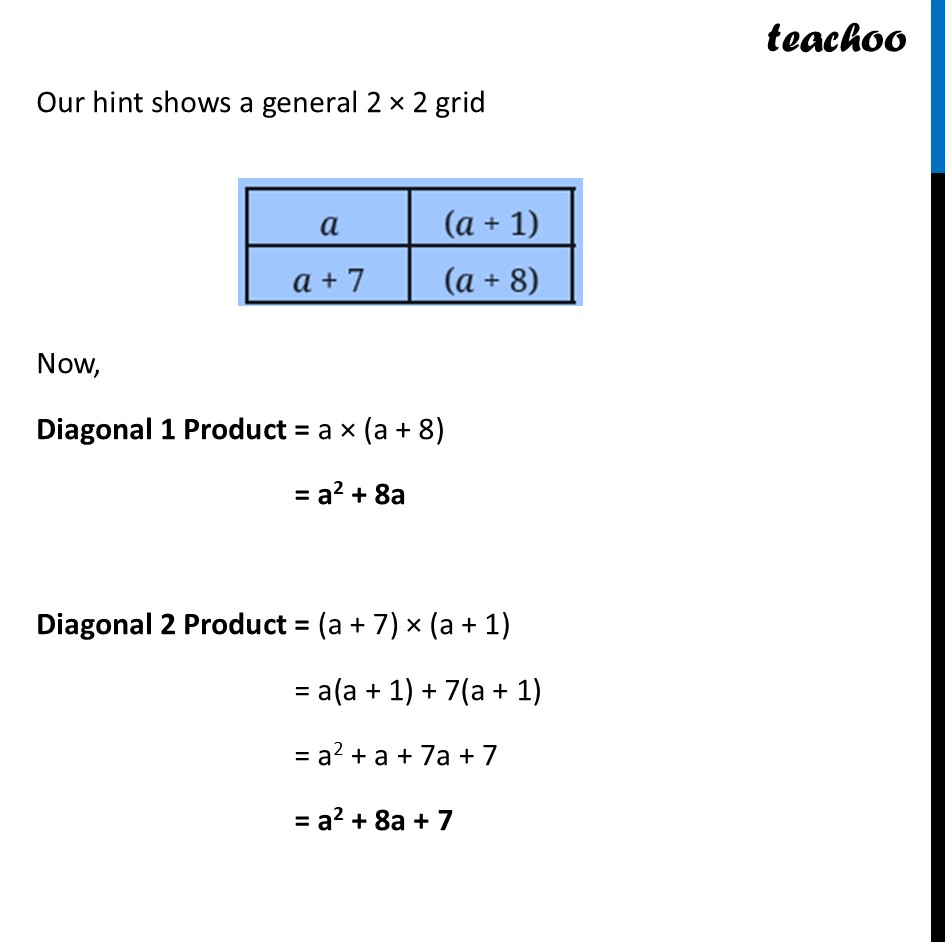 [Maths] Consider any 2 by 2 square of numbers in a calendar as shown