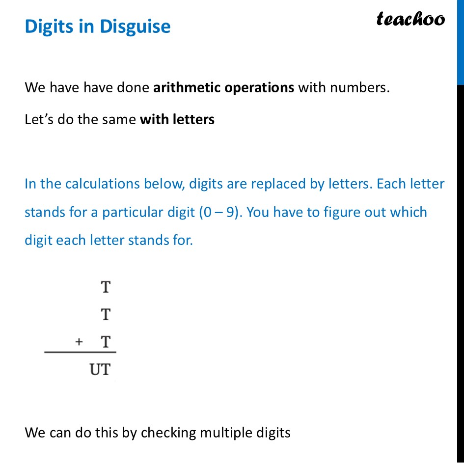 Digits in Disguise (Cryptarithms) - Exmaple + How to Solve - Teachoo