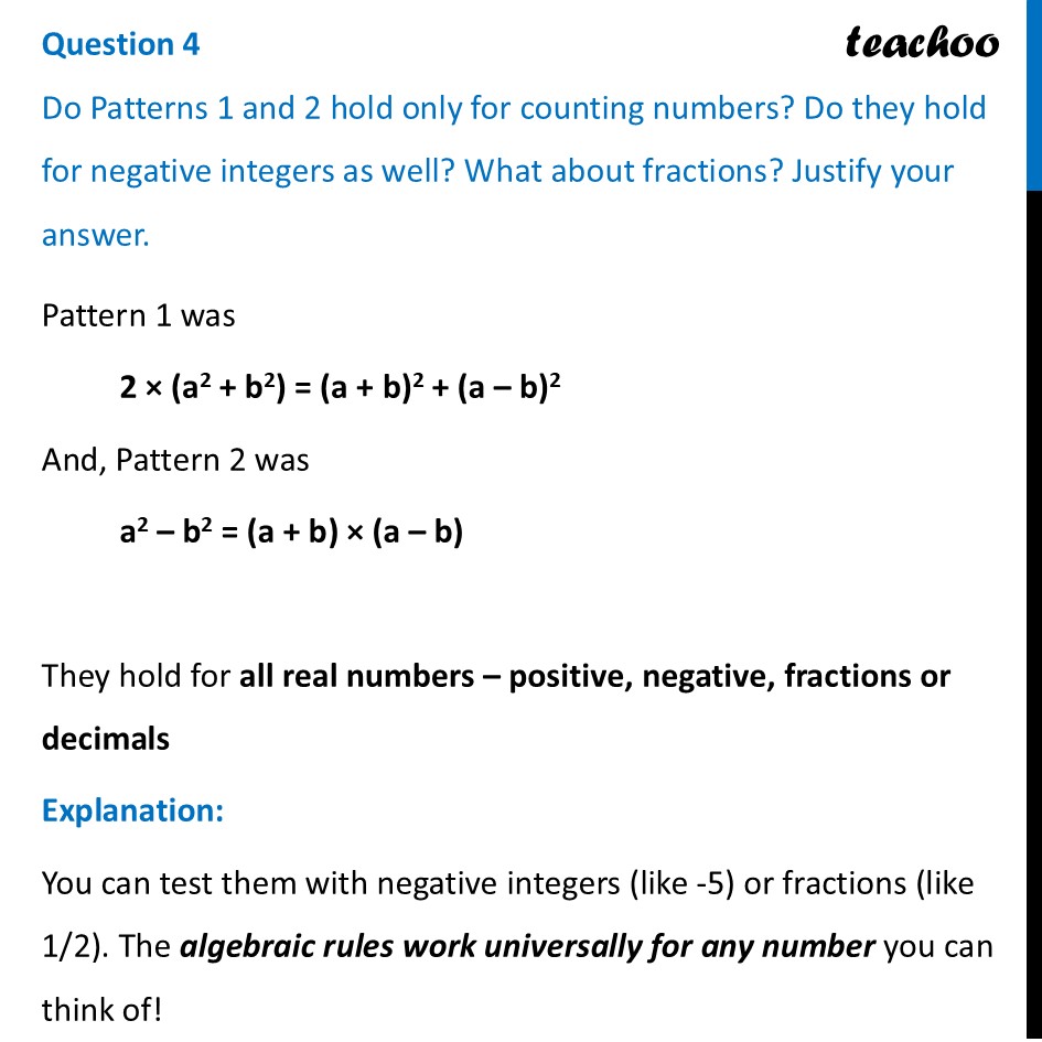 Do Patterns 1 and 2 hold only for counting numbers? Do they hold