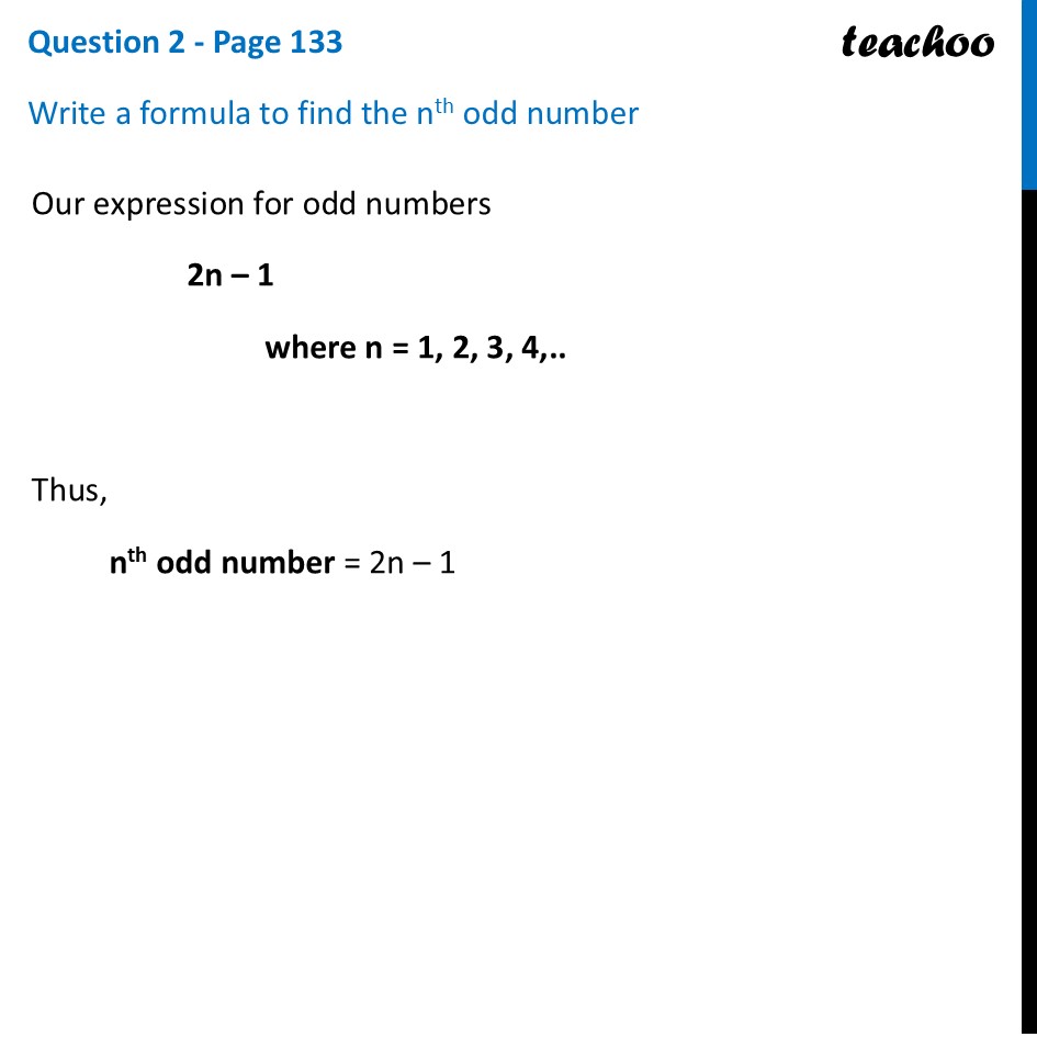 Write a formula to find the nth odd number - [Class 7 Ganita Prakash]