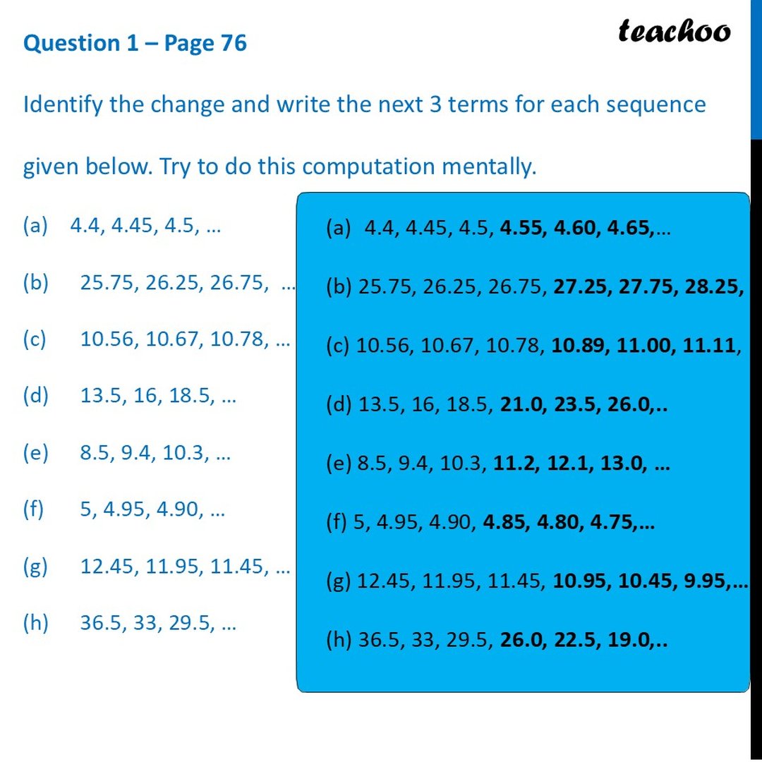 Worksheet on Decimal Sequences (Download PDF + Answers) - Teachoo