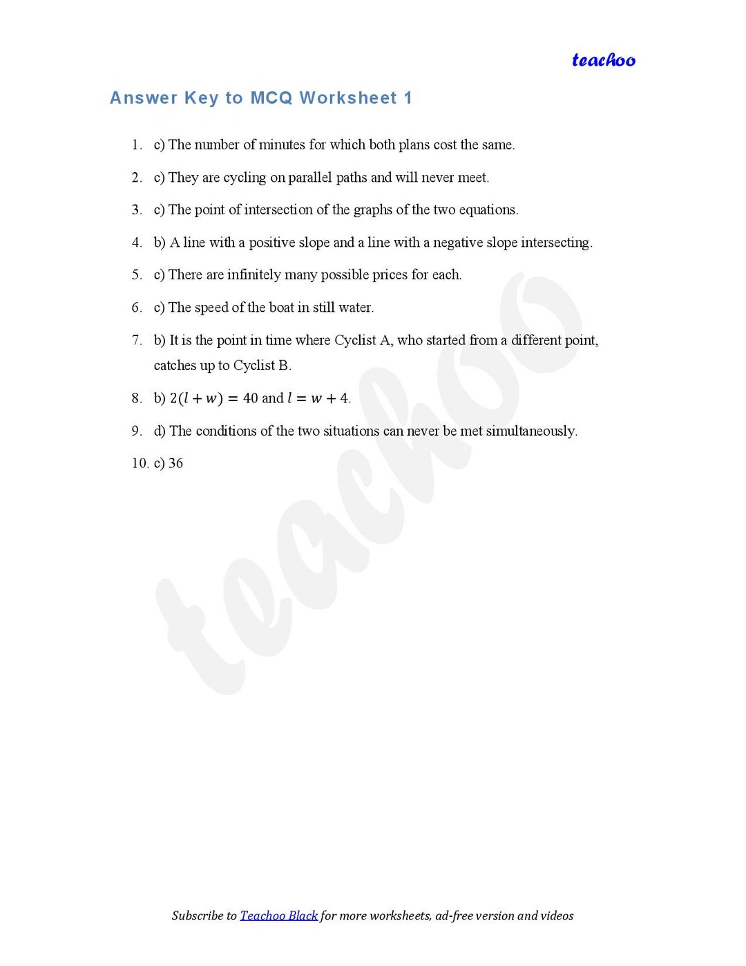 Linear Equation in 2 variables MCQs – Download PDF Worksheet Class 10