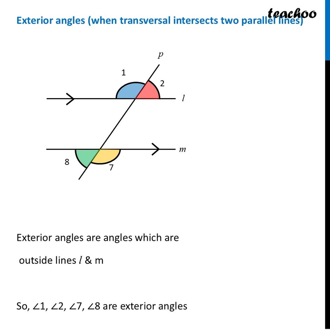 Angles formed when transversal intersects two lines (Full detail)