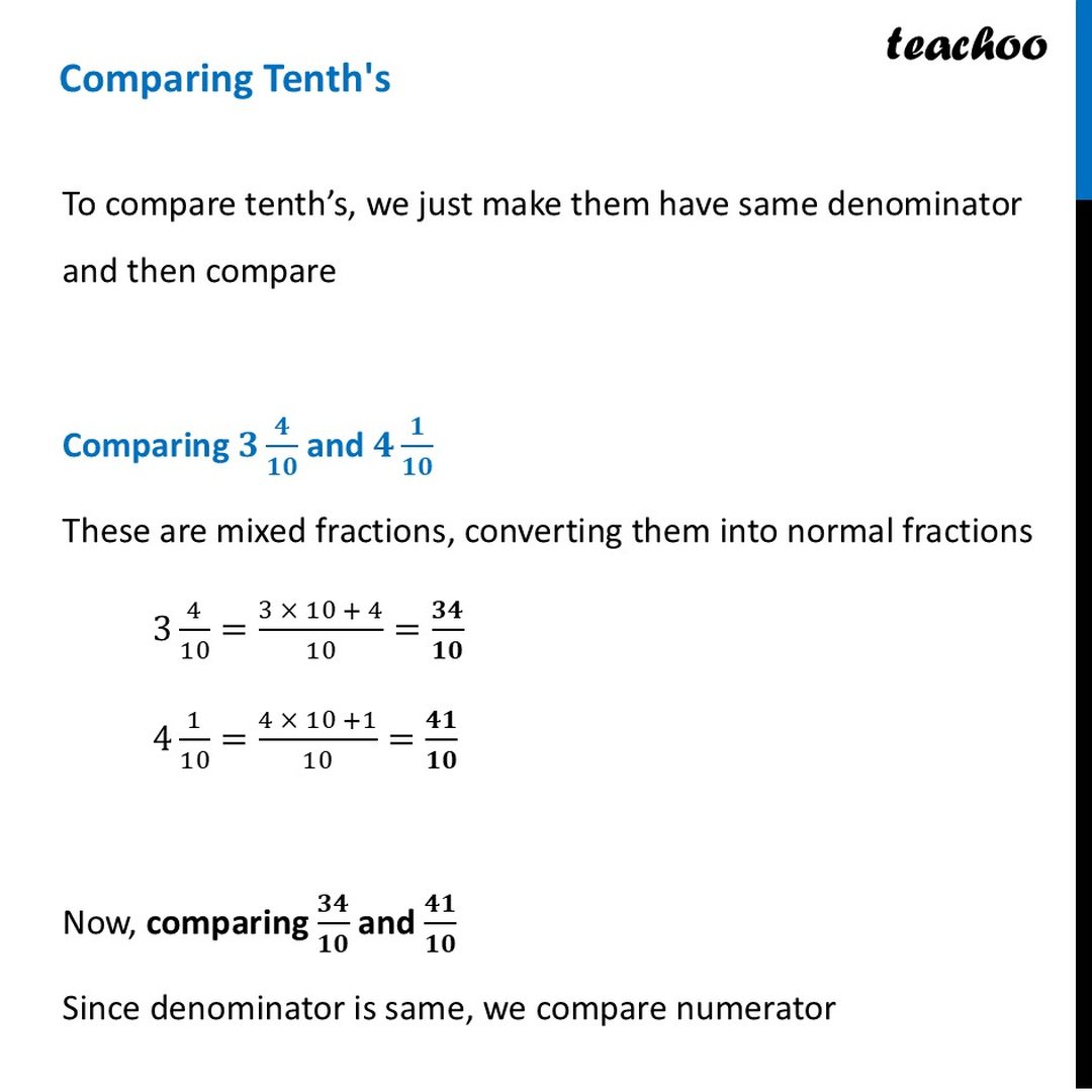 Comparing Tenth's - Method + Exmaples - Decimals Class 7
