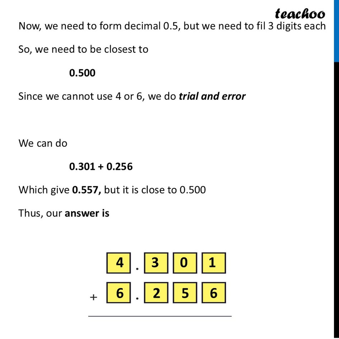 Using each digit 0 – 9 not more than once, fill the boxes below