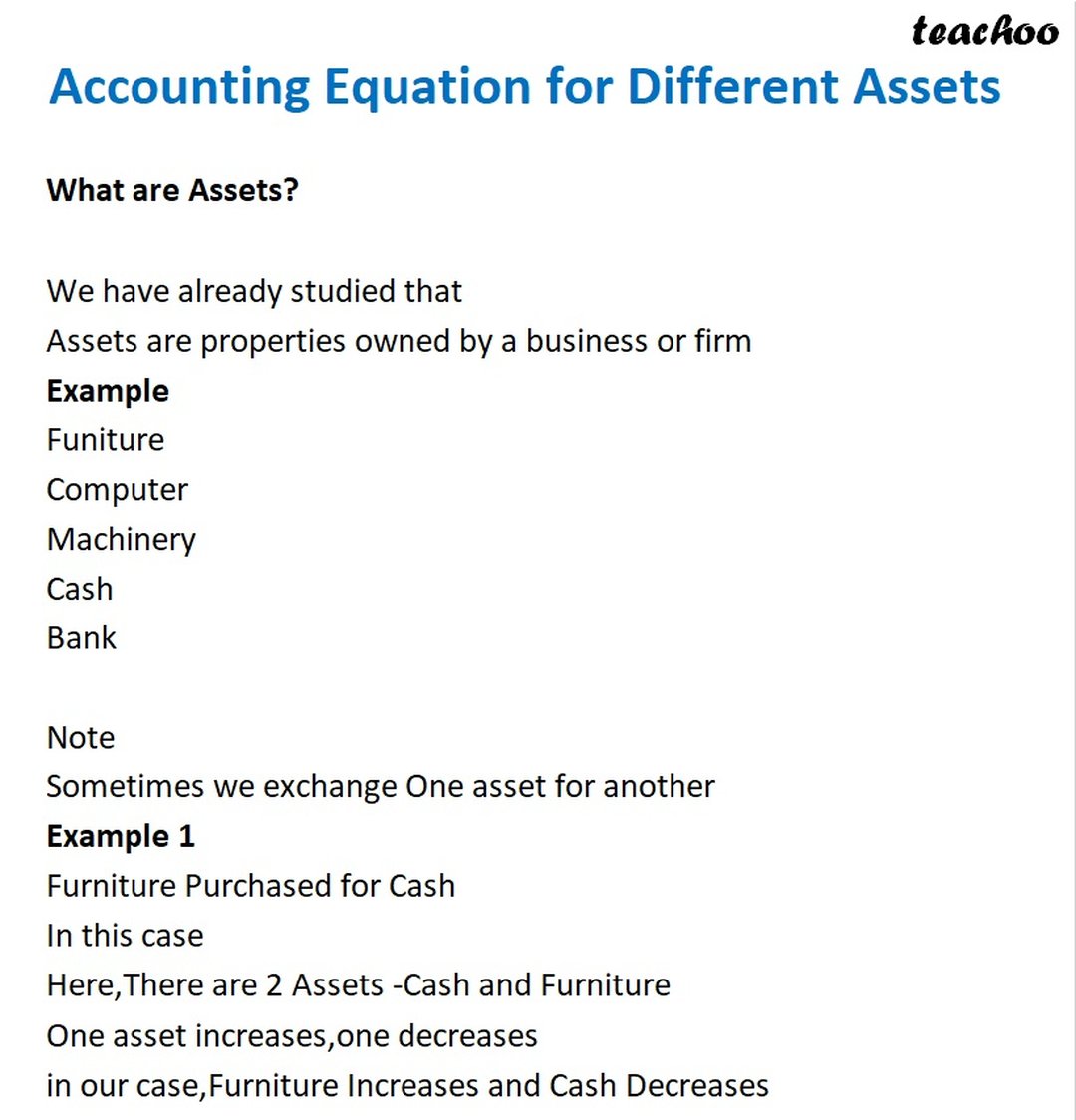 Accounting Equation for Different Assets - Class 11 TS Grewal