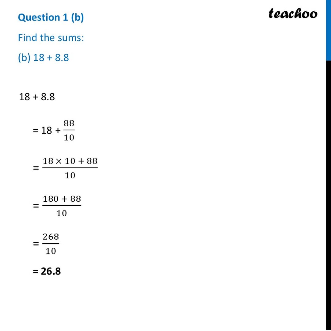 Find the sums: (b) 18 + 8.8 - Ganita Prakash - Teachoo - Addition and