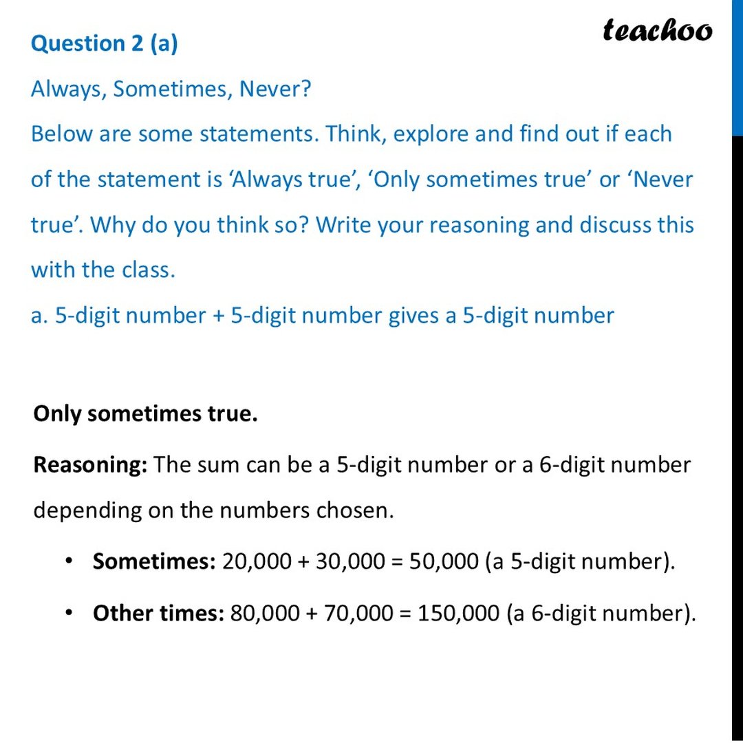 Always, Sometimes, Never? Below are some statements - Class 6 Maths