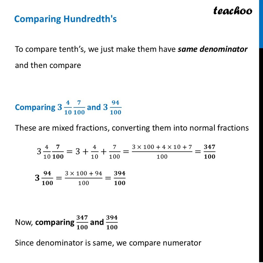 Comparing Hundredth's - Example + Method + Practice Questions