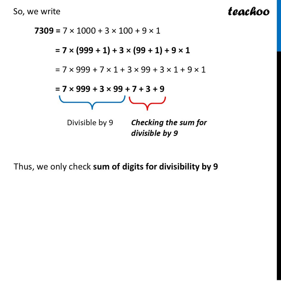 Shortcut for Divisibility by 9 - with Examples - Teachoo