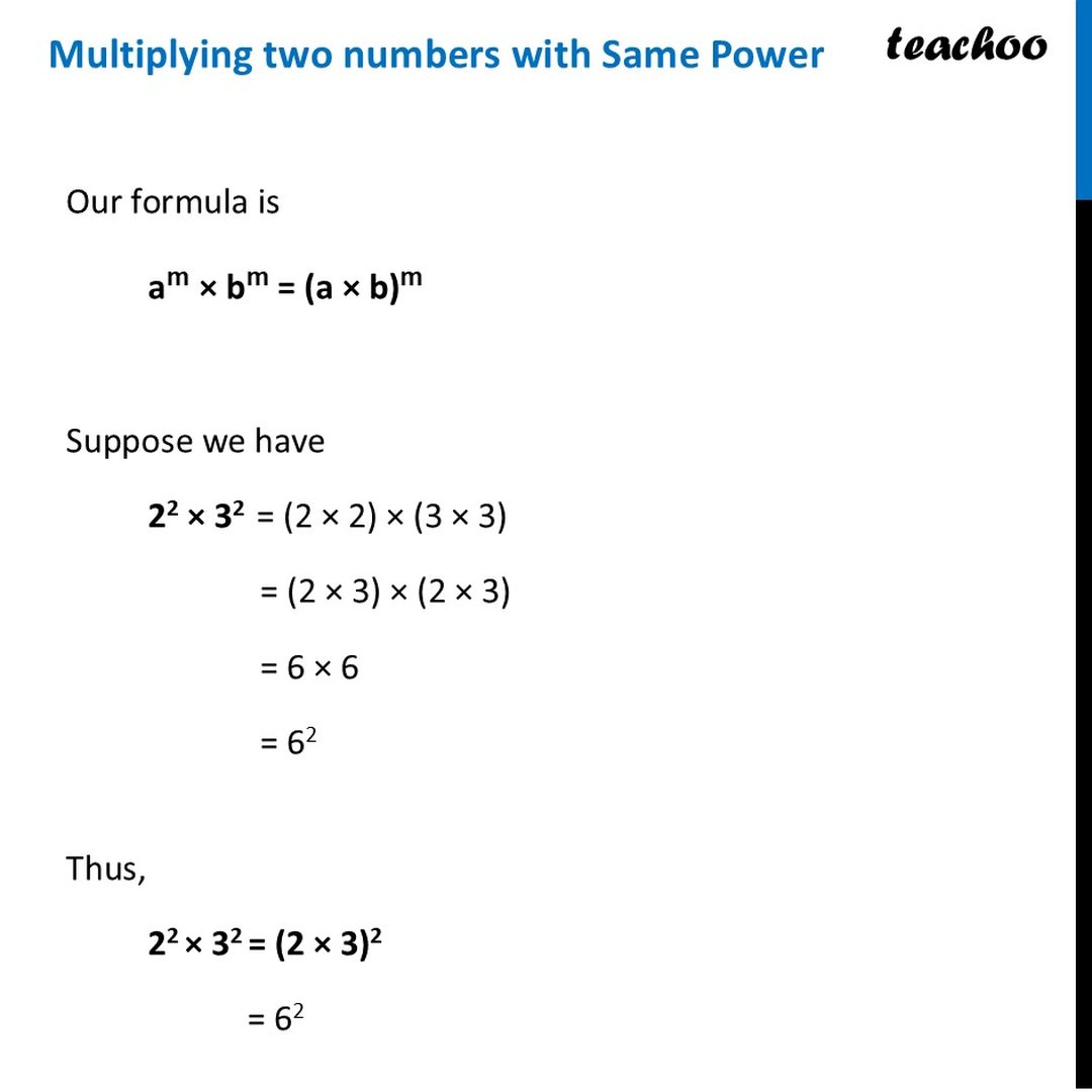 Multiplying two numbers with Same Power - Formula with Examples
