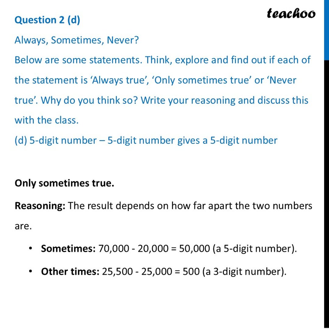 Always, Sometimes, Never? Below are some statements - Class 6 Maths