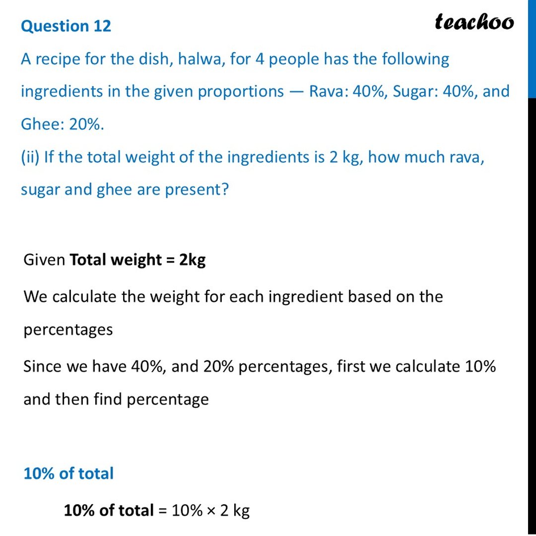 A recipe for the dish, halwa for 4 people has the following ingredient