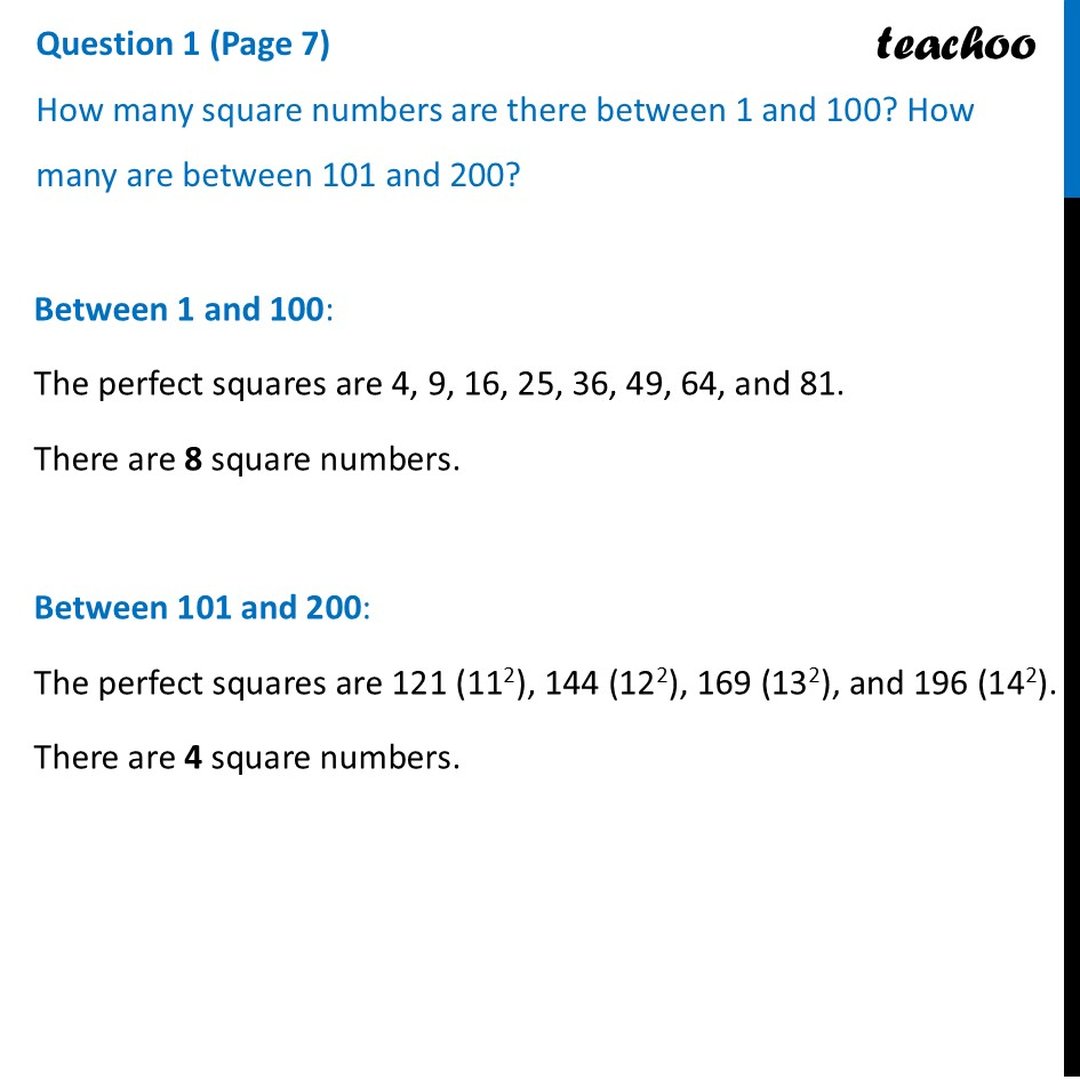 [Class 8 Maths] How many square numbers are there between 1 and 100?