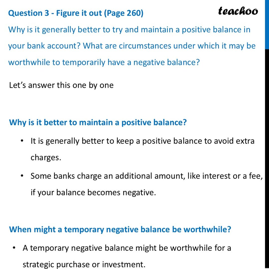 Why is it generally better to try and maintain a positive balance