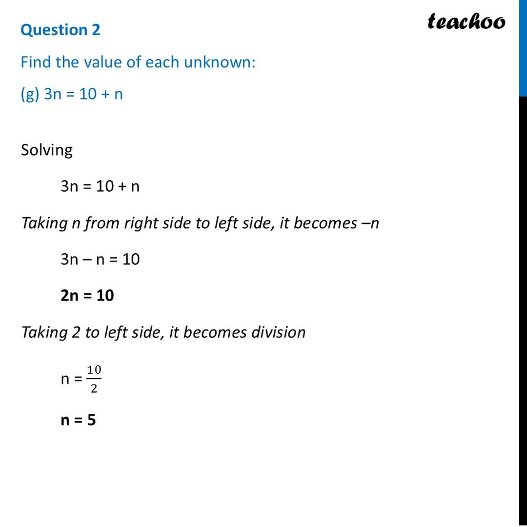 Find the value of each unknown: (a) 2y = 60 [Ganita Prakash II]