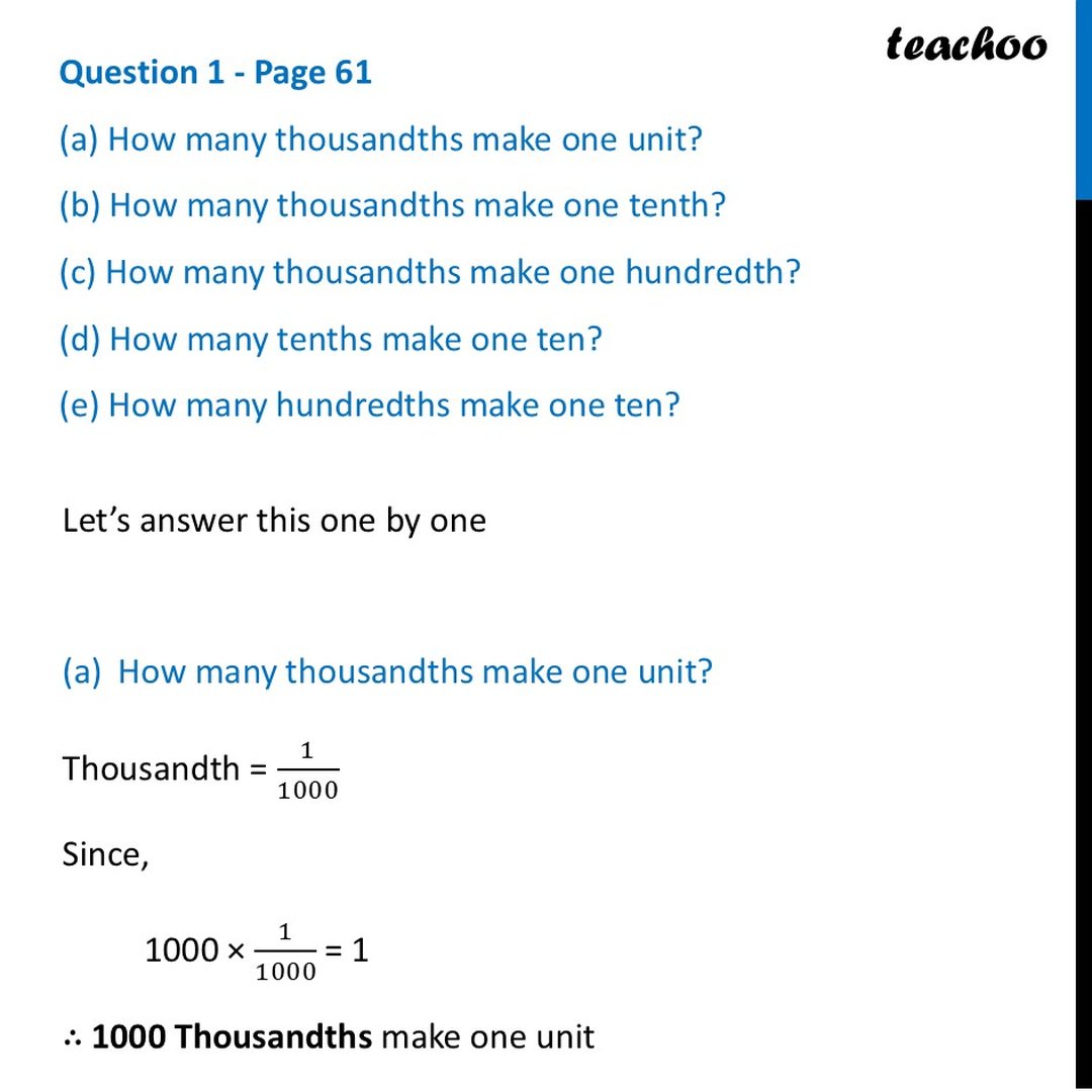 How many thousandths make one unit? - Teachoo Maths - Decimals