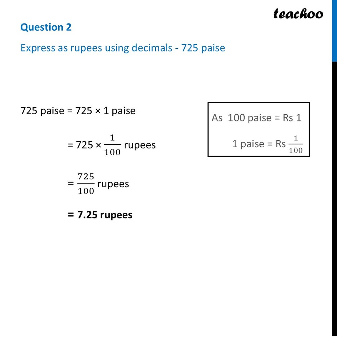 Worksheet on Rupee-Paise Conversion - Class 7 Maths - Teachoo