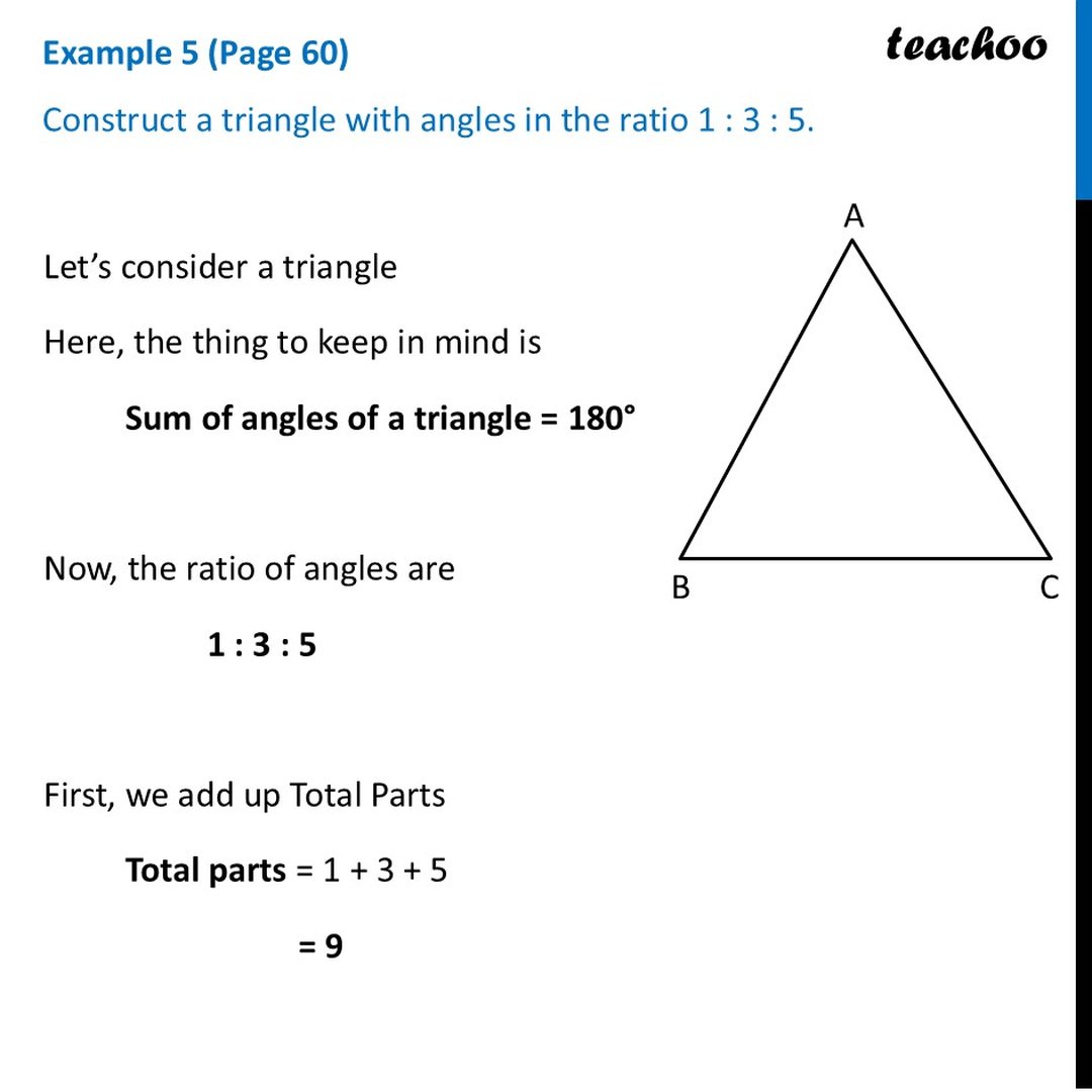 [Class 8] Construct a triangle with angles in the ratio 1 : 3 : 5