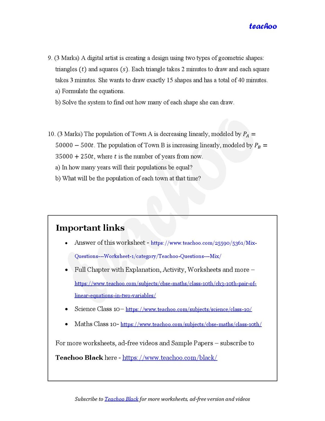Linear Equation in 2 variables - Practice Questions (Download PDF)