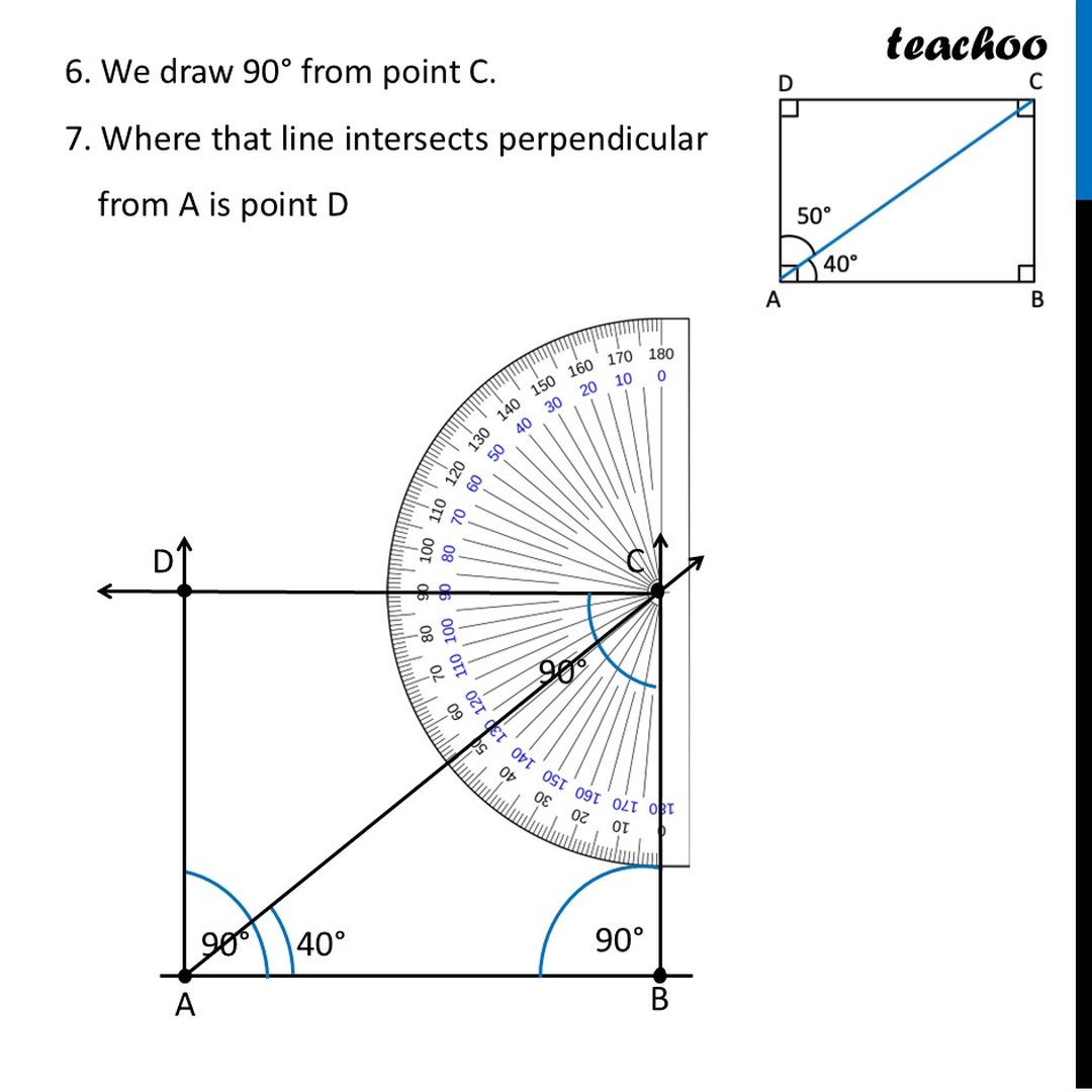 Construct a Rectangle Whose Diagonal Divides opposite angles 50° & 40°