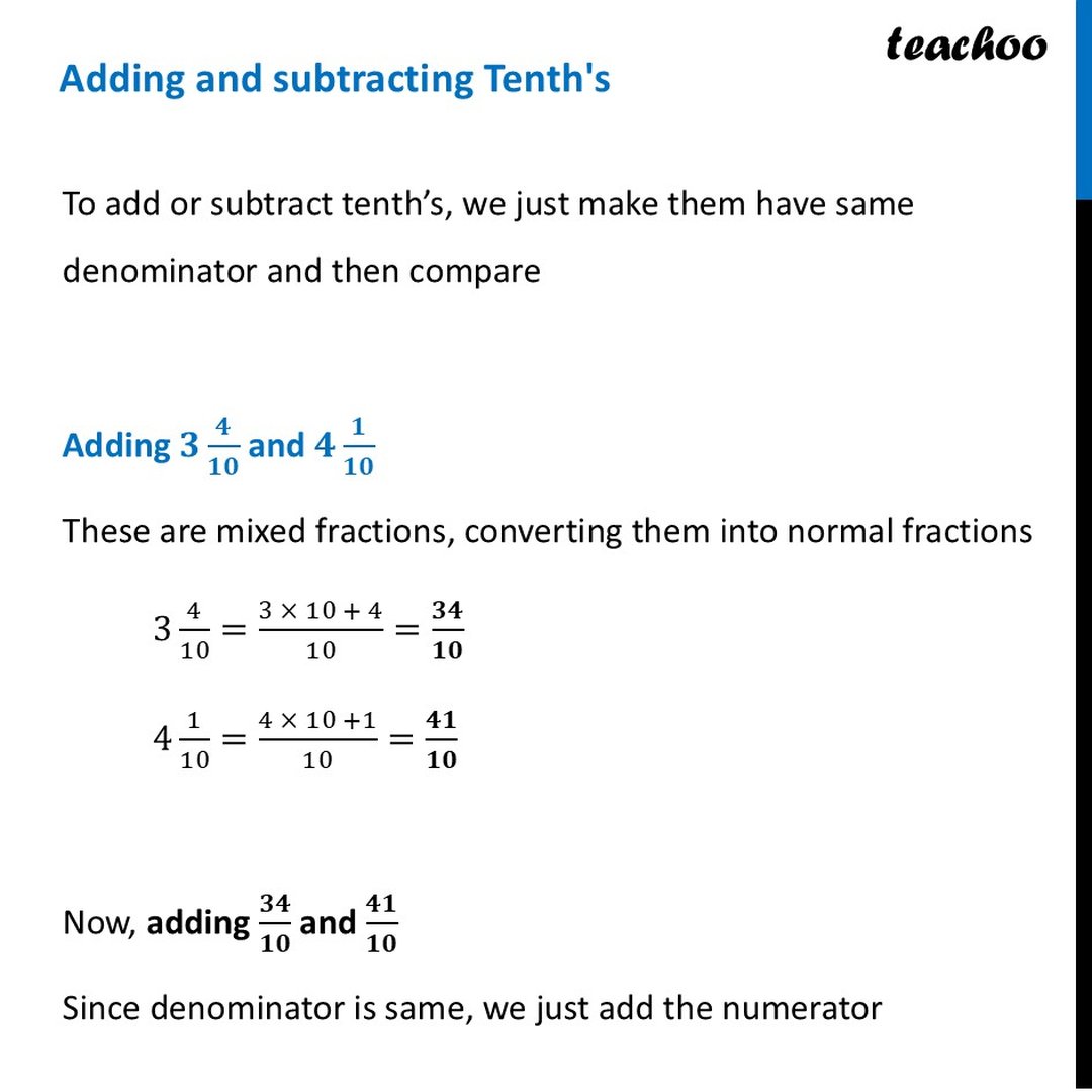 Adding and subtracting Tenth's - with Examples - Decimals Class 7