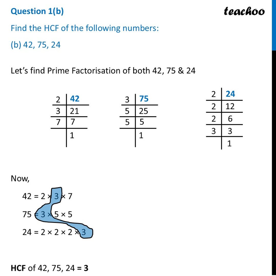 [Class 7] Find the HCF of numbers (b) 42, 75, 24 - Ganita Prakash II