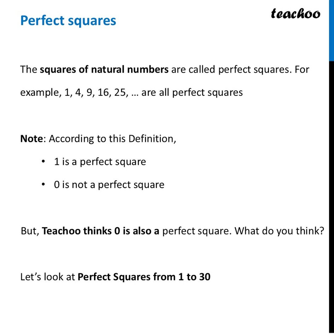 Perfect Squares - Definition, List 1 to 30 (with Example) - Teachoo