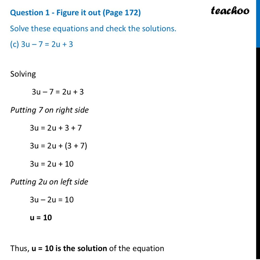 Solve these equations and check the solutions (a) 3x – 10 = 35