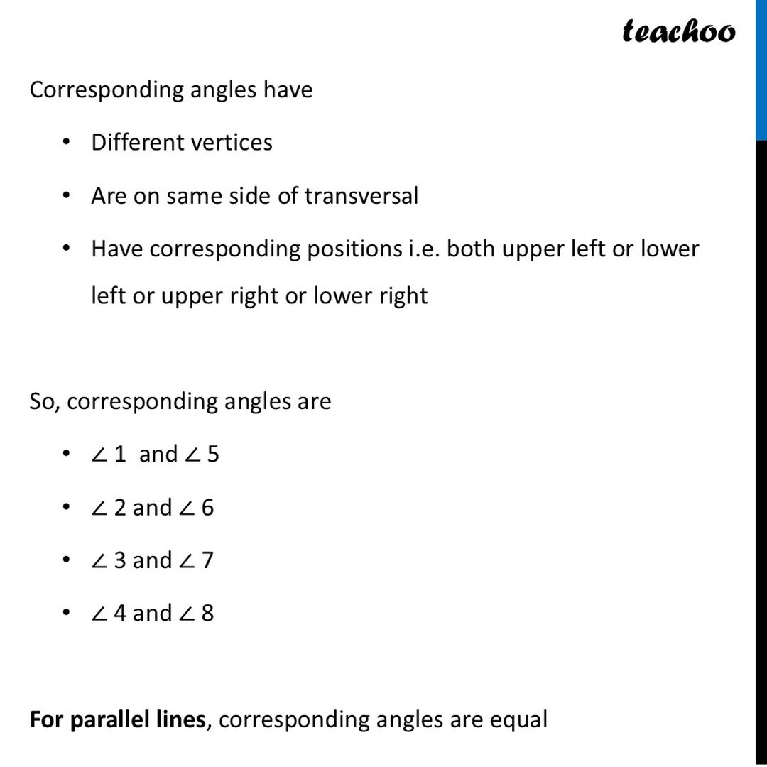 Corresponding Angles - Definition, Examples, Summary (with Questions)