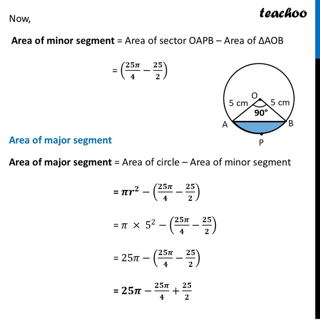 Find the area of the major segment (in terms of 𝜋) of a circle of