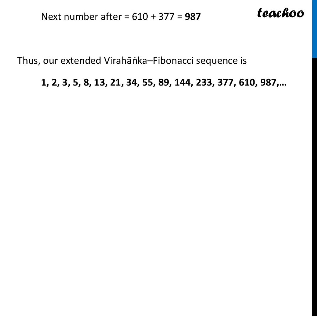 Writing next Numbers in Virahāṅka Fibonacci Sequence - Class 7 Maths