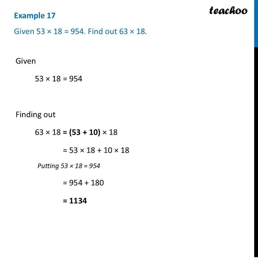[Ganit Prakash] Given 53 × 18 = 954. Find out 63 × 18 - Class 7 Maths