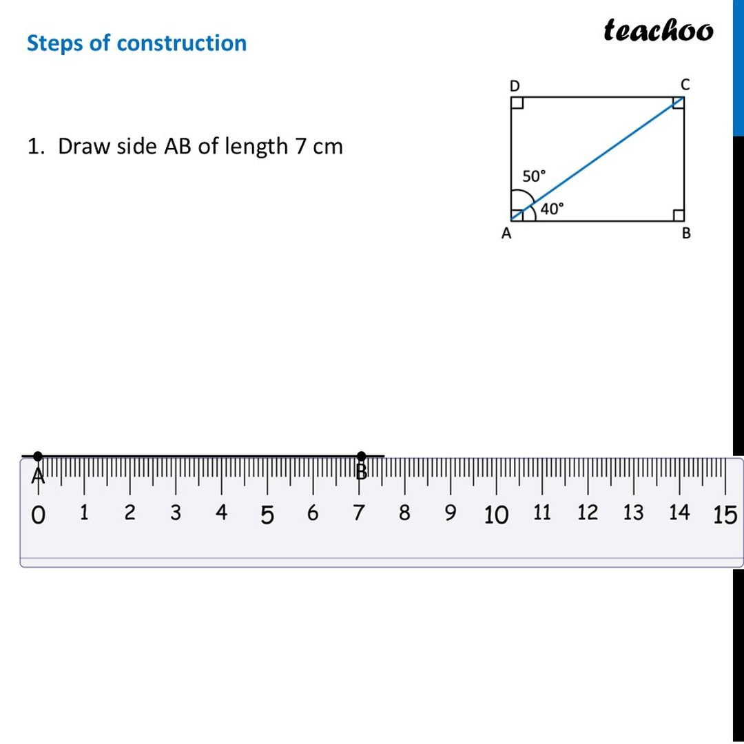 Construct a Rectangle Whose Diagonal Divides opposite angles 50° & 40°