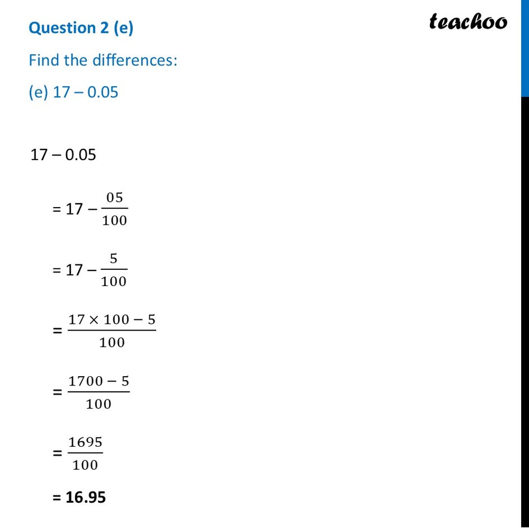 Find the differences: (e) 17 – 0.05 - Class 7 Maths - Ganita Prakash