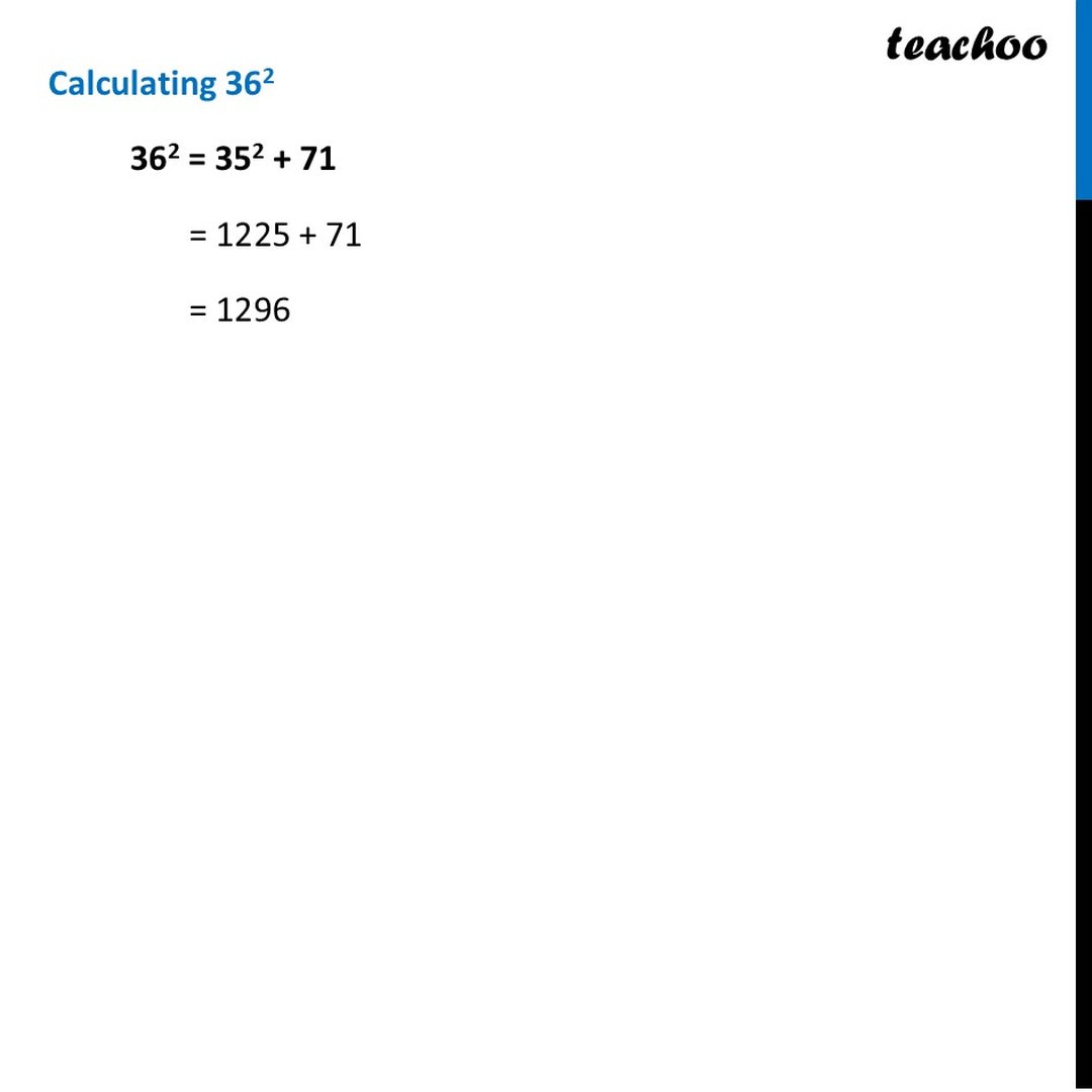 [Class 8 Maths] Using the pattern, find 36^2, given that 35^2 = 1225.