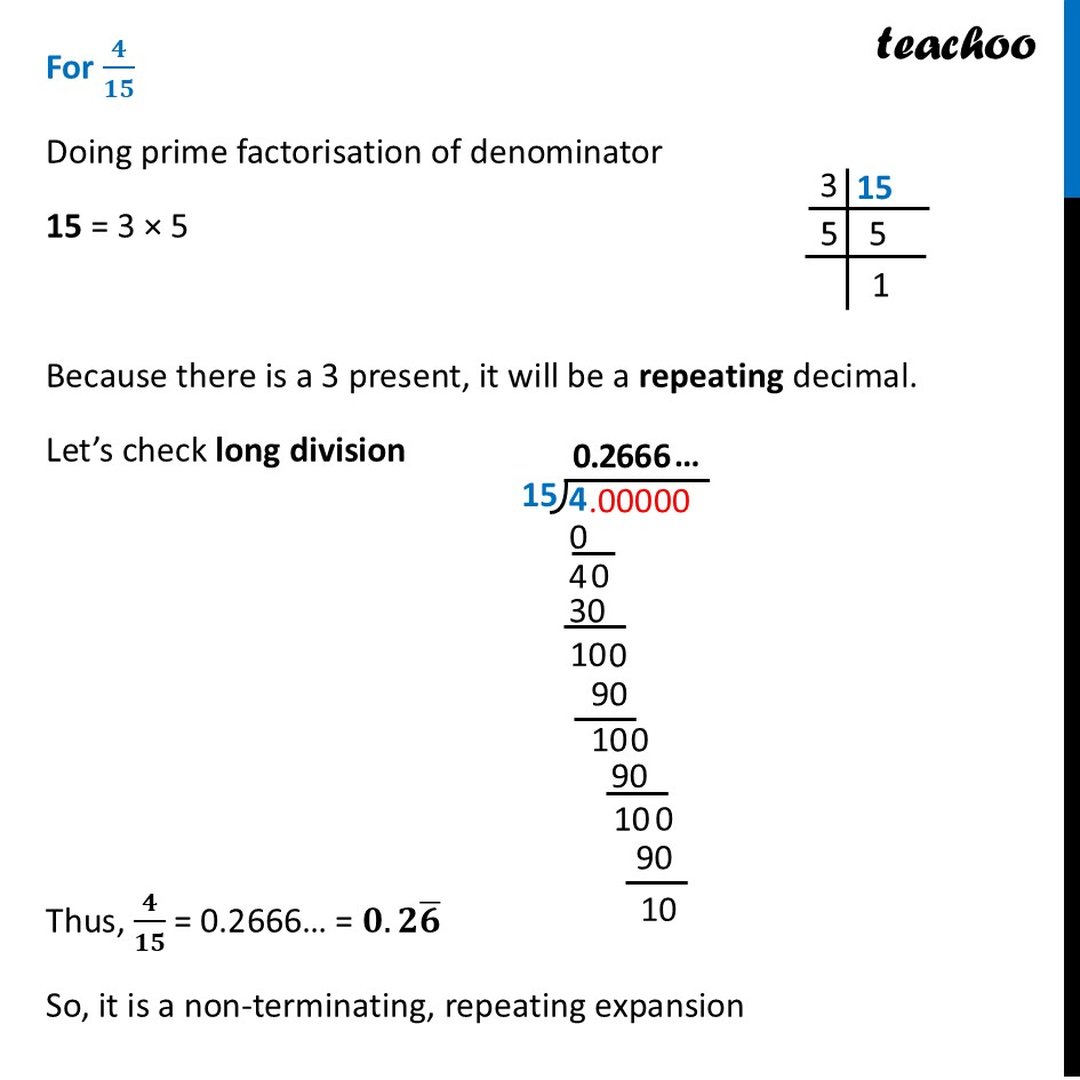 Without performing long division, determine which rational numbers