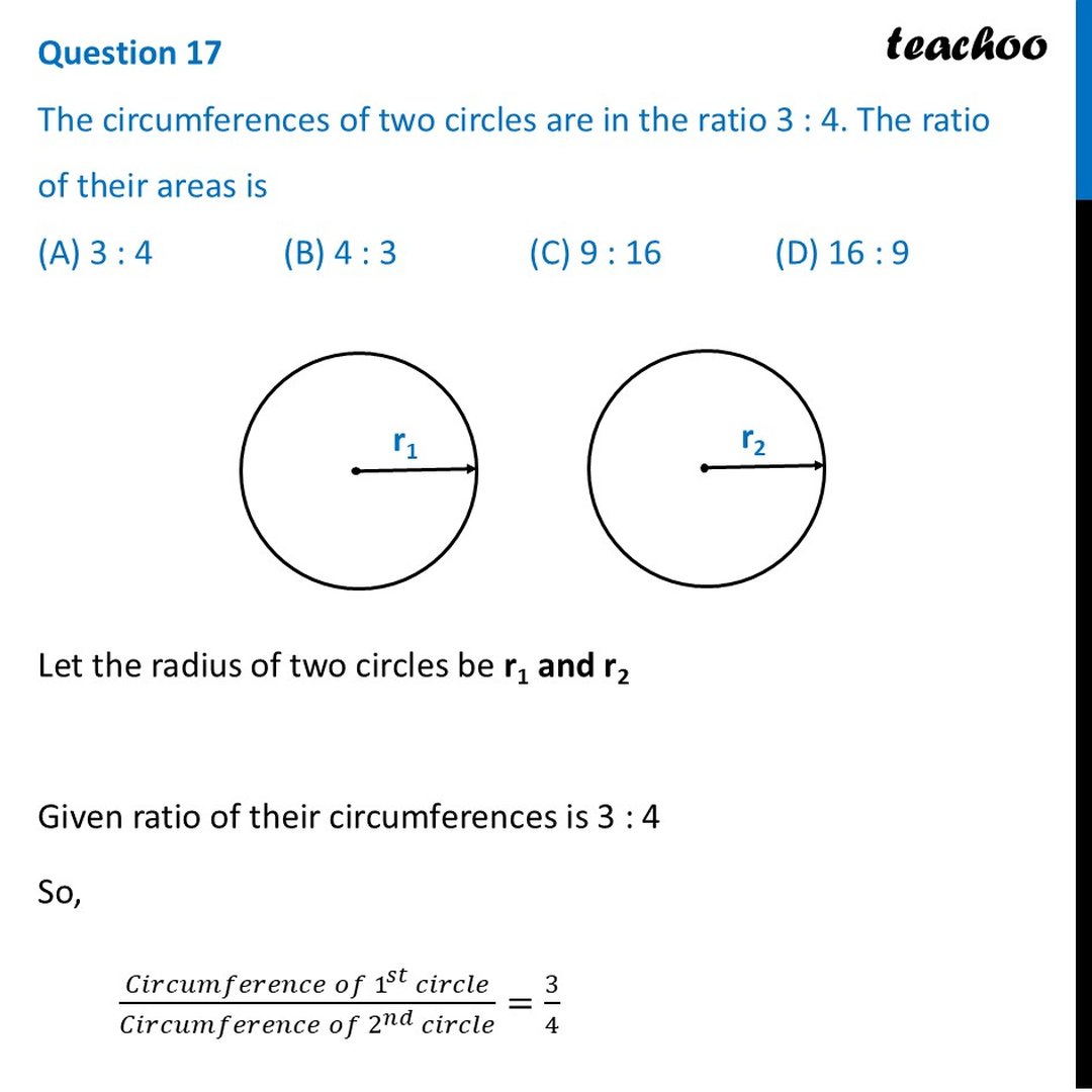 The circumferences of two circles are in the ratio 3 : 4. The ratio of