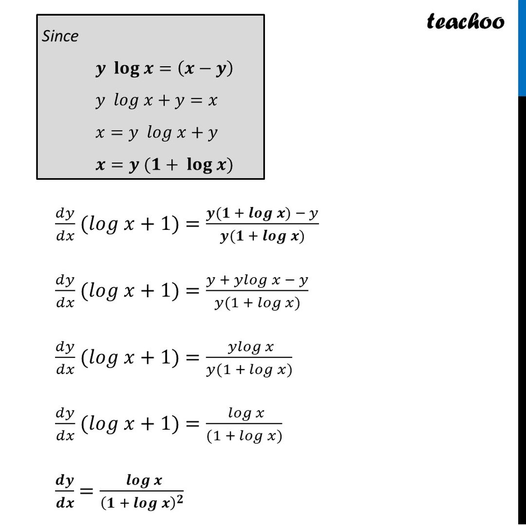 If 𝑥^𝑦=𝑒^(𝑥−𝑦) prove that 𝑑𝑦/𝑑𝑥=(log 𝑥)/((log (𝑥𝑒))^2 ) - CBSE Class 1