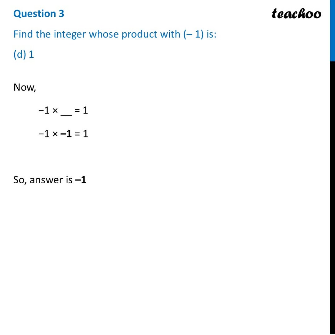 Find the integer whose product with (– 1) is: (a) 27 - Ganita Prakash