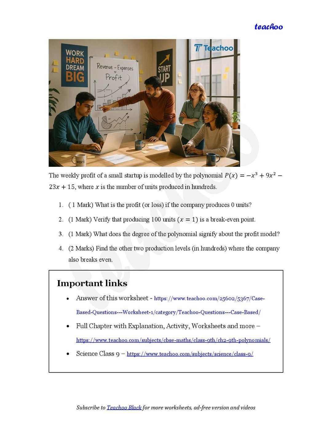 Polynomials Class 9 - Case Based Questions Worksheet - Download PDF